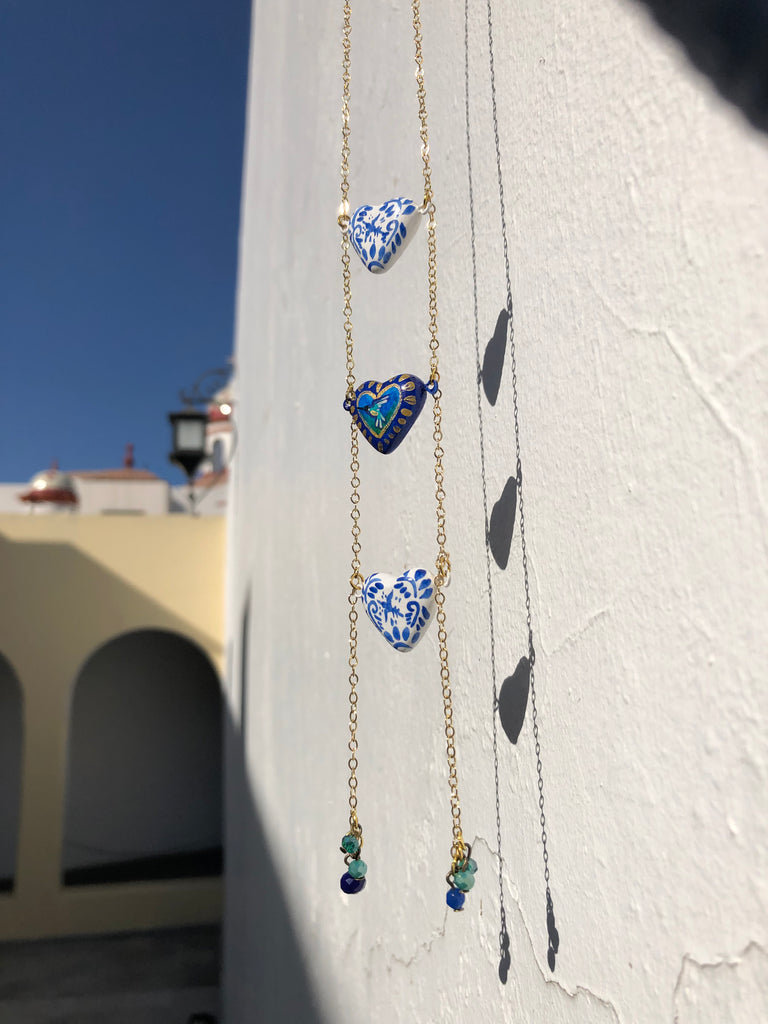 Collar 3 corazones azul– Edith Orozco